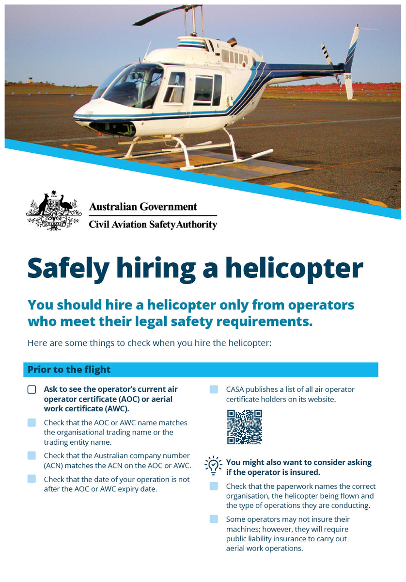 Safely hiring a helicopter information card – CASA Online store