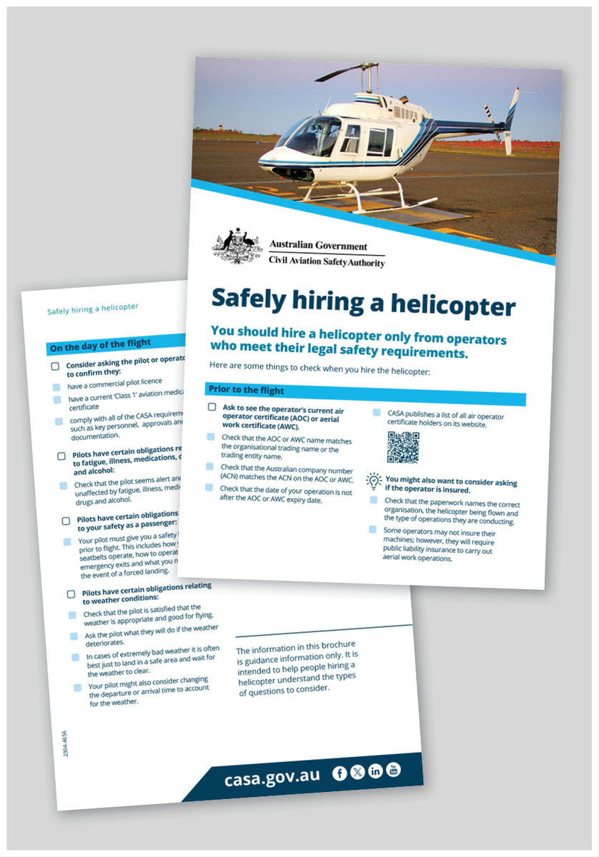 Safely hiring a helicopter information card – CASA Online store