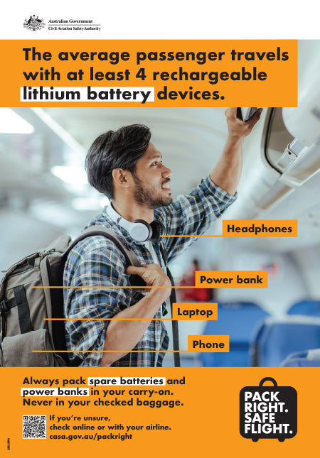 Travelling with lithium batteries poster – CASA Online store