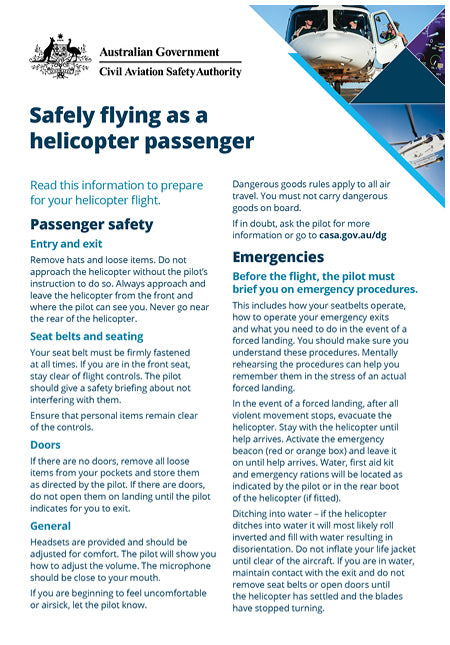 Safely flying as a helicopter passenger information card – CASA Online ...