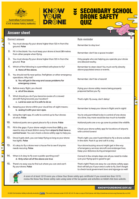Drone quiz answers for secondary students – CASA Online store